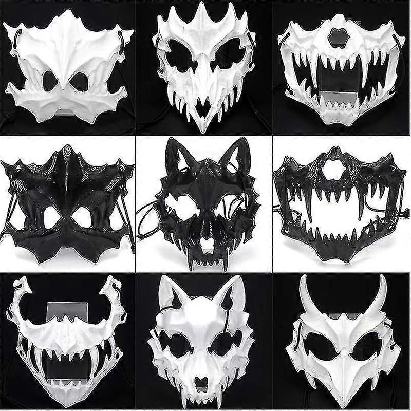 Japanese Mask For Adults - Resin Half Face White Skull Scary Horror ...