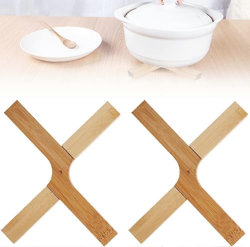 2 PCS Folding Trivet Natural Bamboo Heat Insulation Pad Non-Slip ...