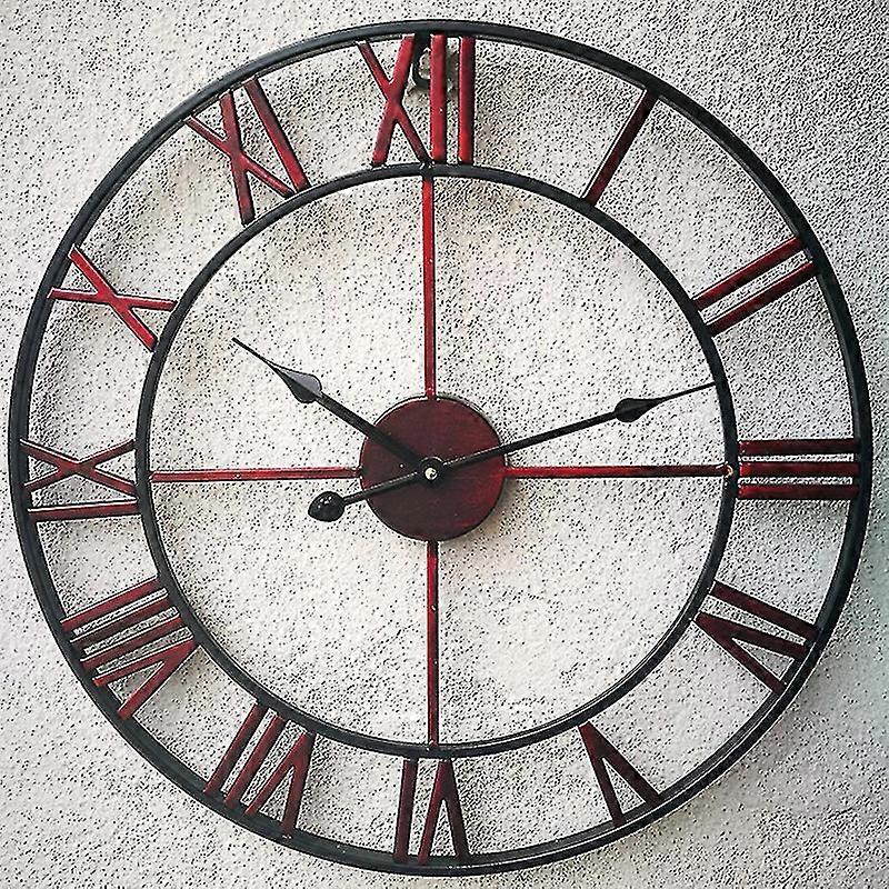 47CM Red Metal Roman Numerals Wall Clock XH | Fruugo UK