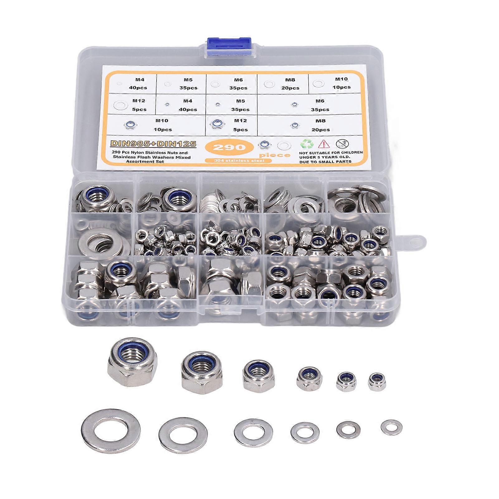 CYNCS 290PCS Nut Washer Assortment 304 Stainless Steel Washers Nylon ...