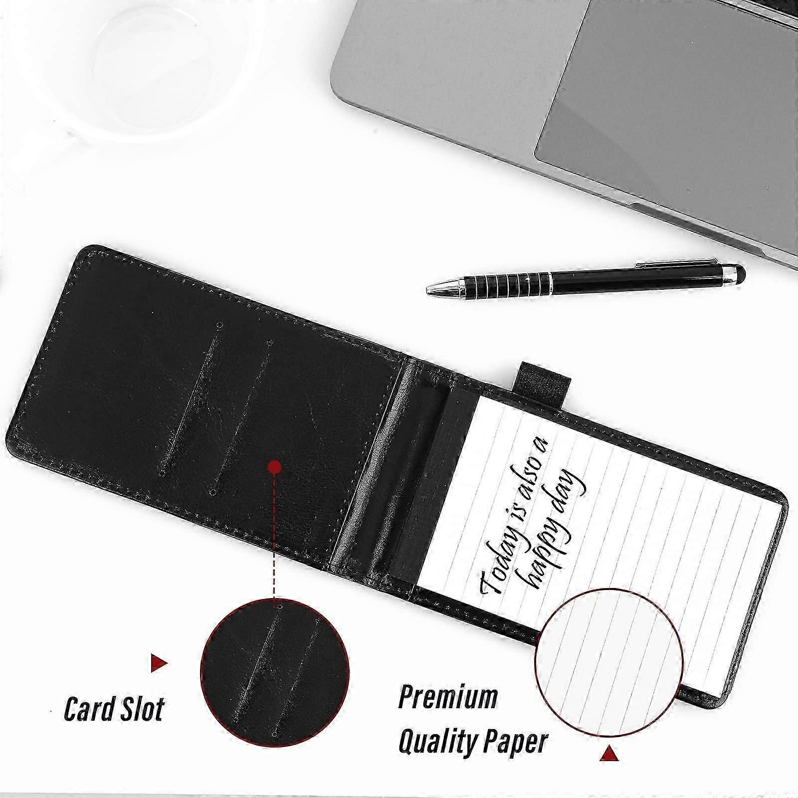 Pocket Notebook Holder with Pen, Mini Leather Notepad Memo Book Small ...