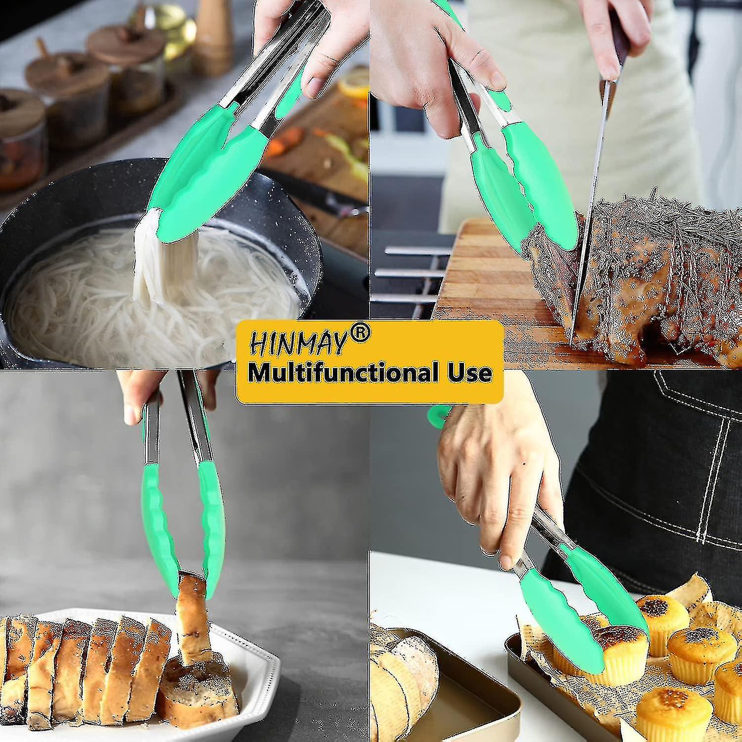 9" Kitchen Premium Silicone Tongs With Non-slip & Easy Grip Stainless ...