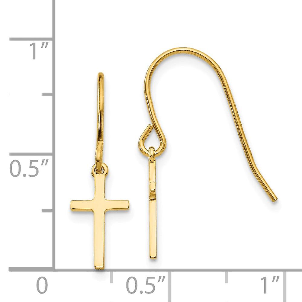 14k Yellow Gold Polished Dangle Religious Faith Cross Shepherd Hook ...