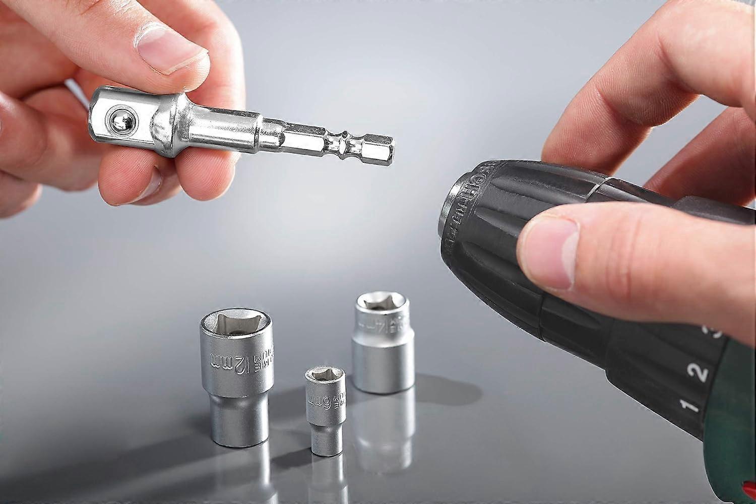 3-piece socket adapter set - hex to square for drills, sockets ...