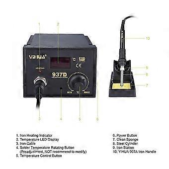 For yihua 937d digital soldering iron station hot air welding smd tool stand w/5 tips 60w ...