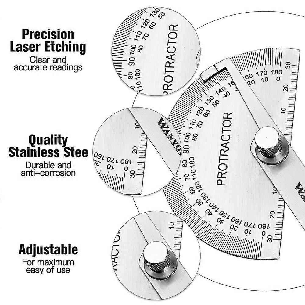 180 Degree Adjustable Protractor Stainless Steel Angle Gauge Round Head ...