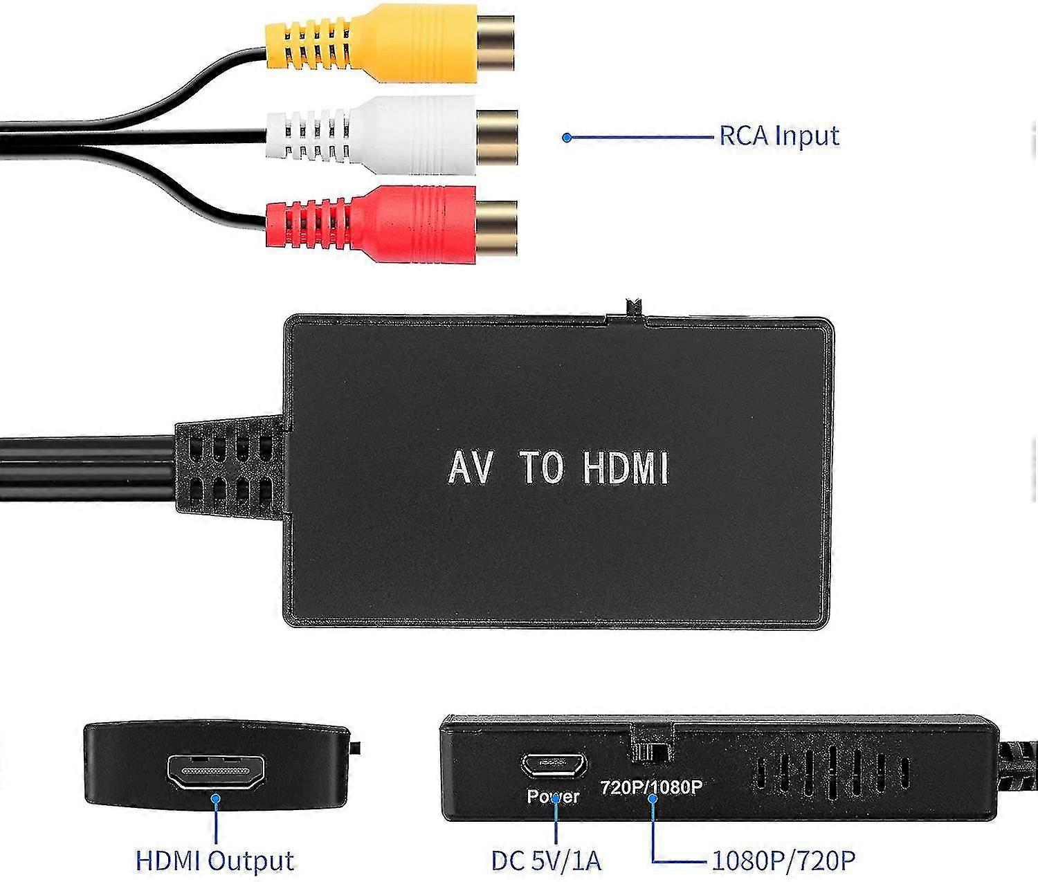Rca To Hdmi Converter, Composite To Hdmi Adapter Support 1080p Pal/ntsc ...