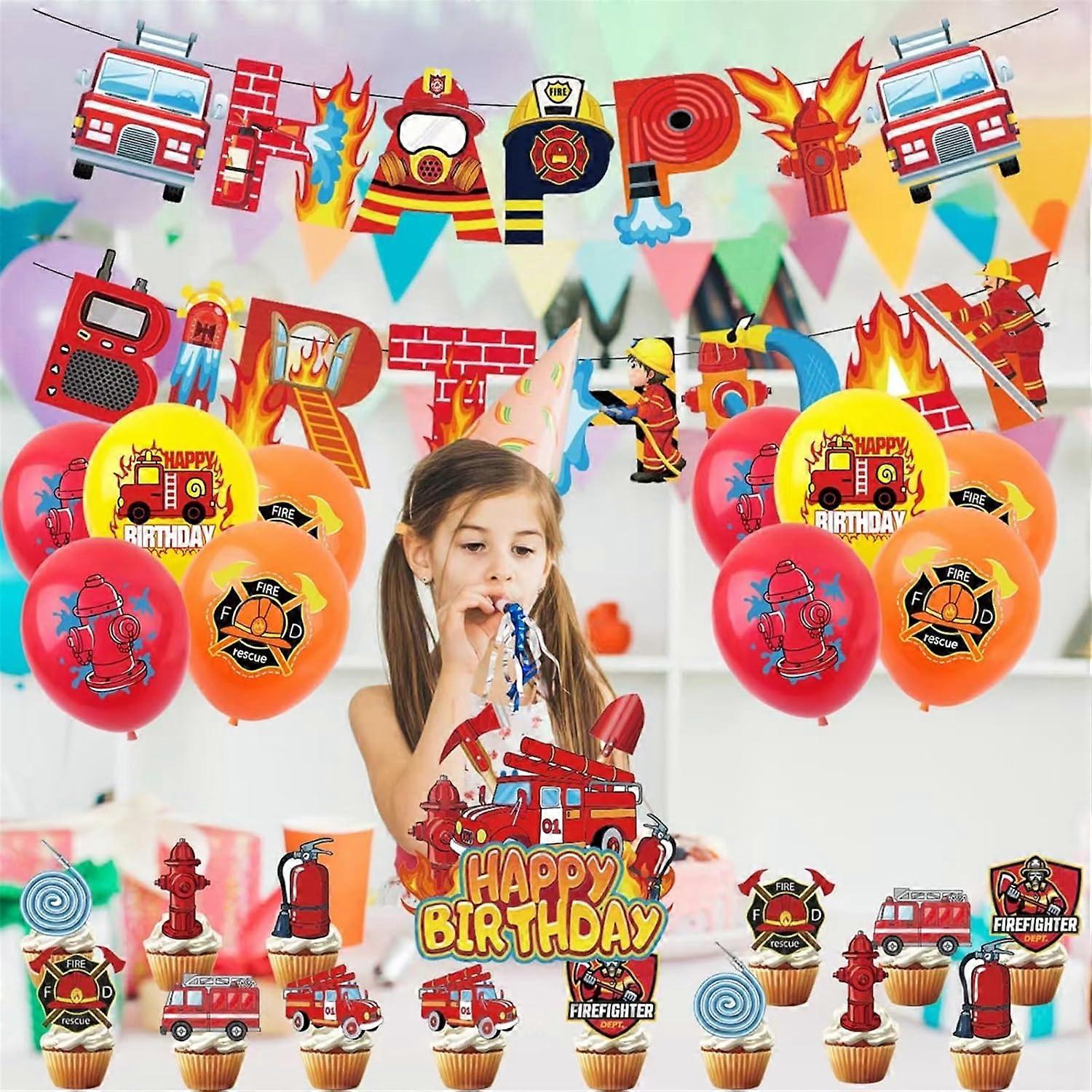 Fire Truck Birthday Party Supplies Including Fireman Happy Birthday ...