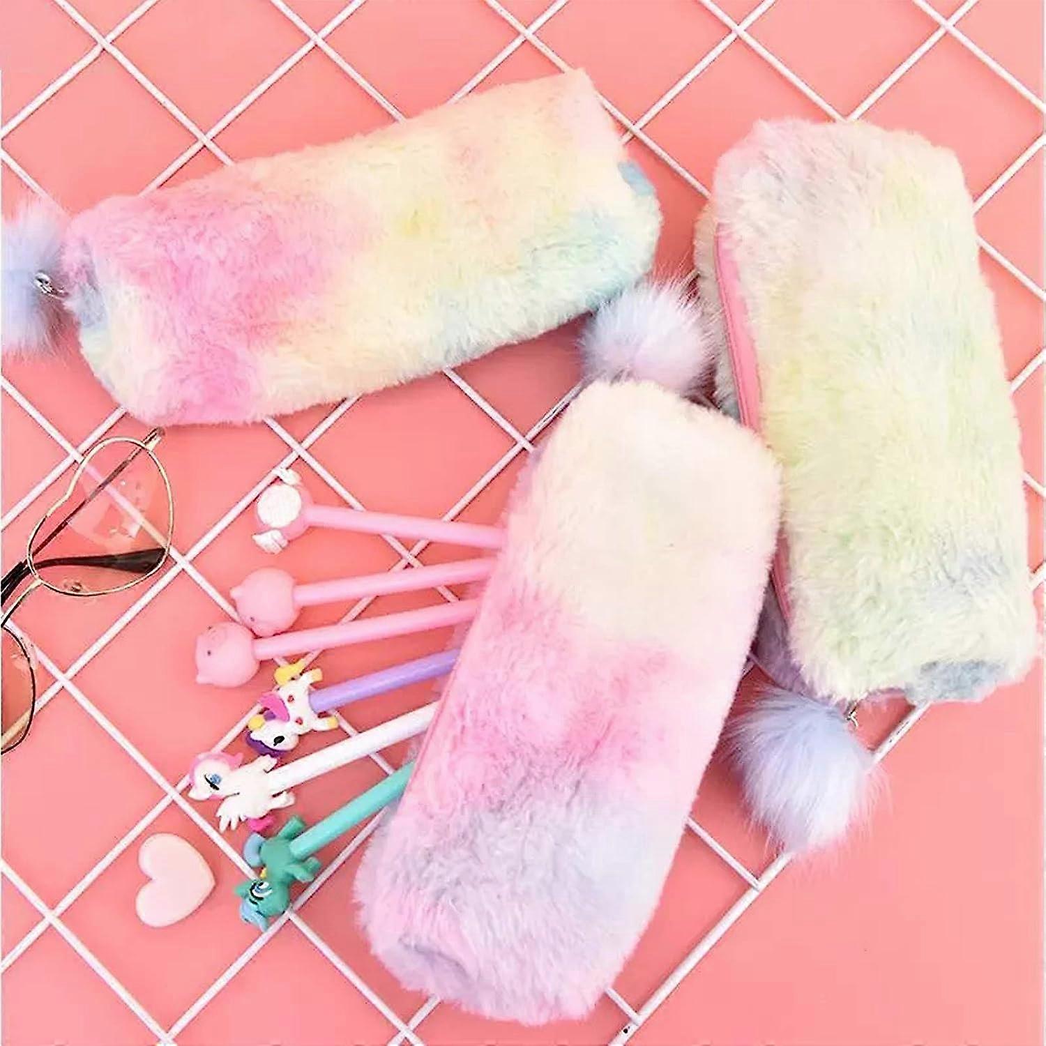 Plush Rainbow Pencil Case for Girls Fluffy Pencil Case Cute Rainbow ...