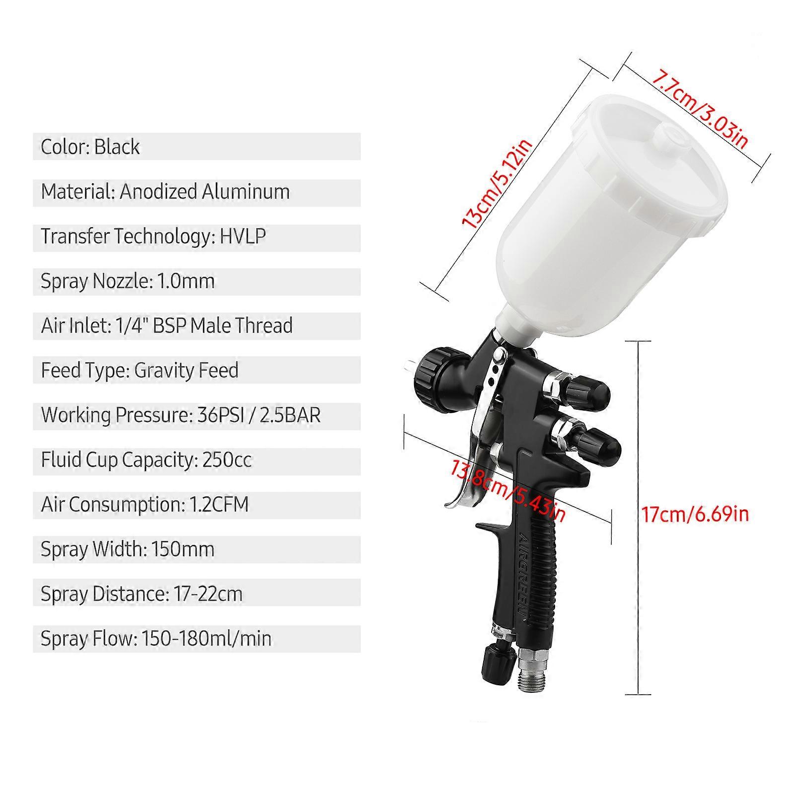 HVLP 1.0mm Air Spray Gun Kit 250cc Fluid Cup Gravity Feed Air Paint ...