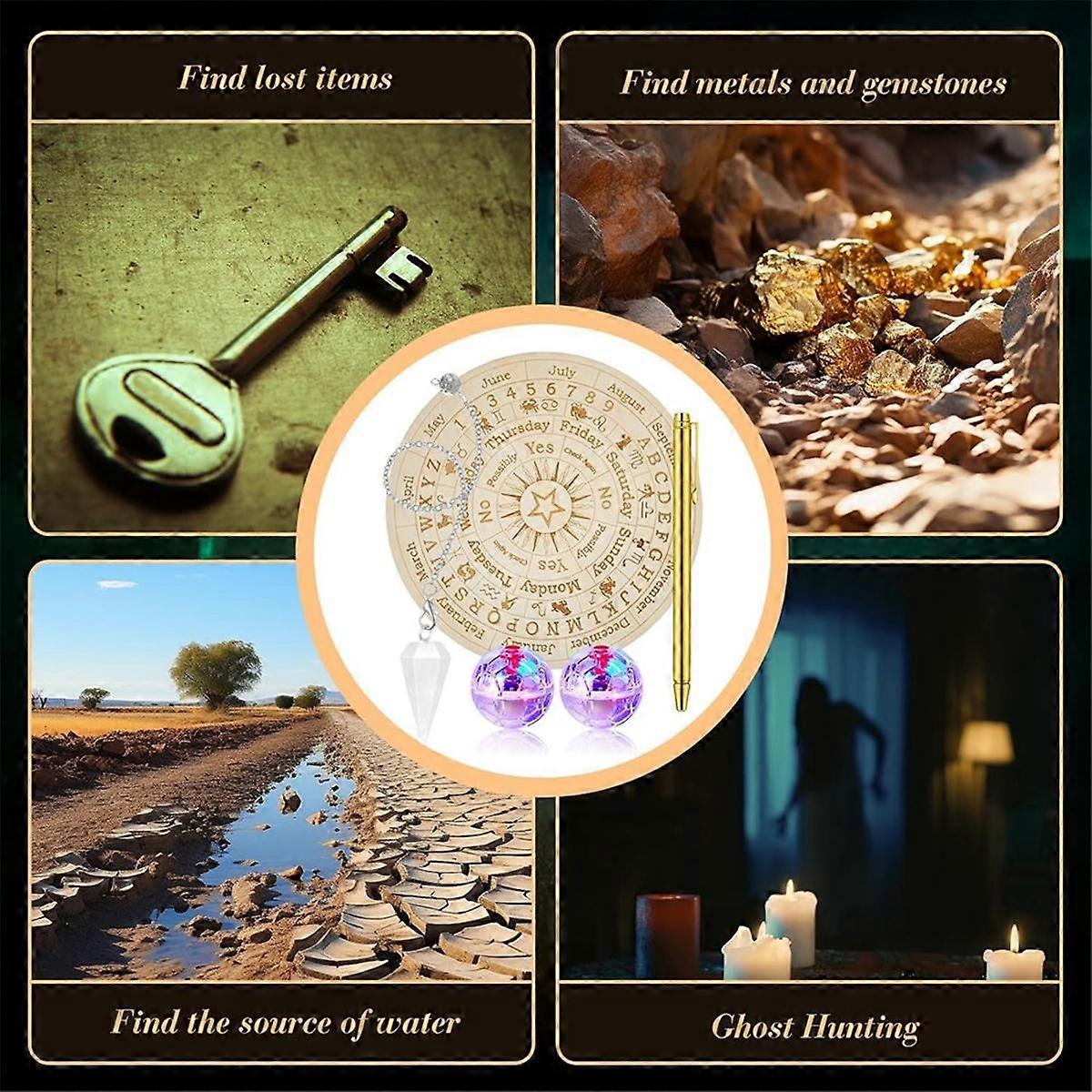 1 Set Copper Dowsing Rods Spiritual and Pendulum Board Kit for the ...