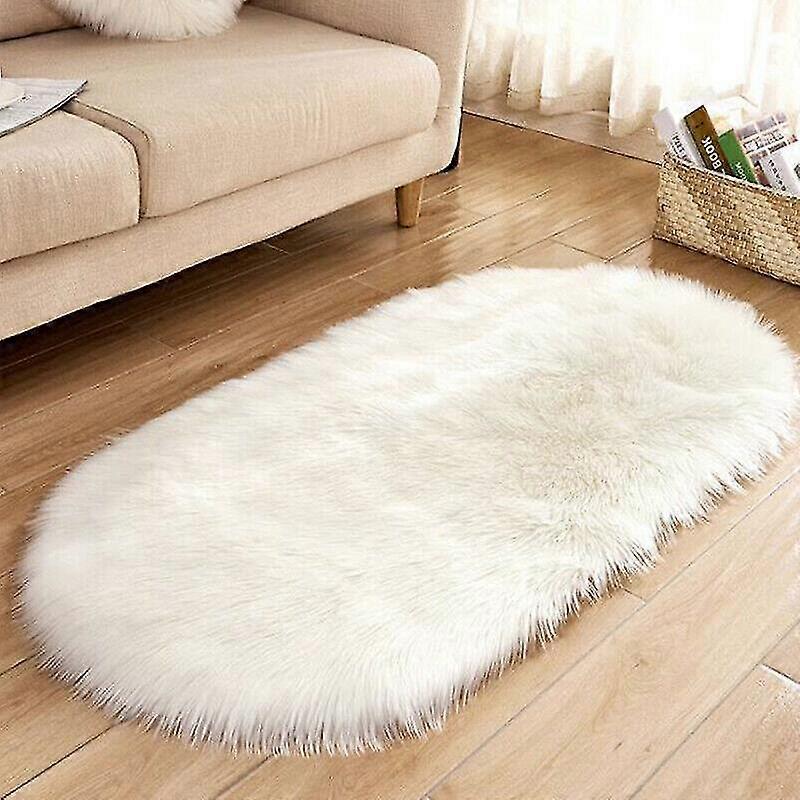 Tflycq(White) Oval Circle Soft Shaggy Rug Kids Living Room Bedroom ...