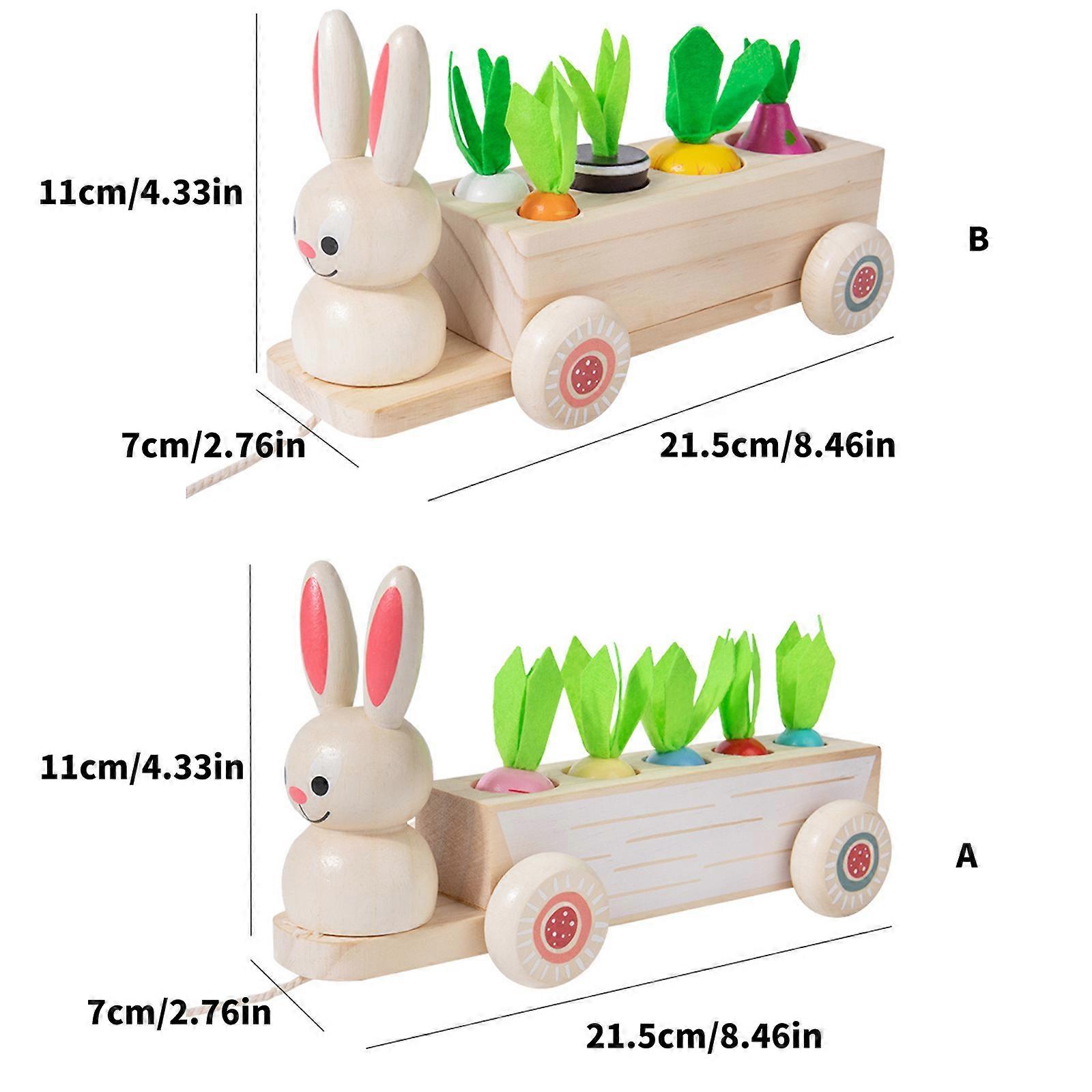 Vibrant Wooden Rabbit Pull Toy Combined With Carrot Picking Activity ...