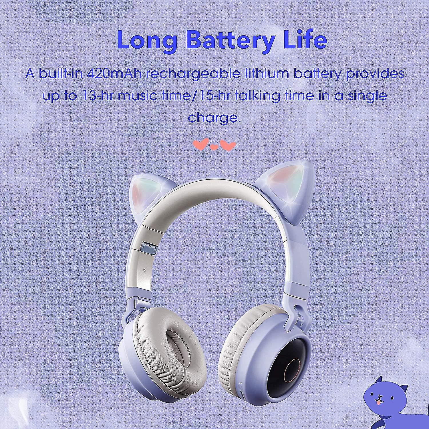 Cute Cat Ear Gaming Headset, Wireless Earbud Type Led Stereo Headset ...