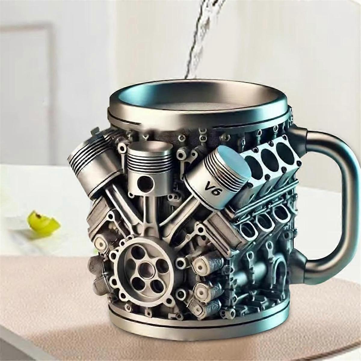 V6 Engines Stainless Steel Cup Coffee Mug, Car Engine Coffee Cup ...