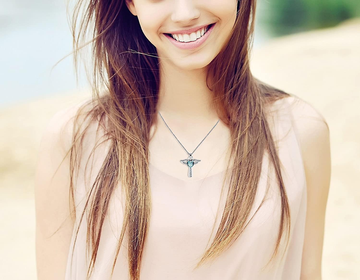 Angel Birthstone Necklaces Heart Cross Necklace For Girls Kids Women ...