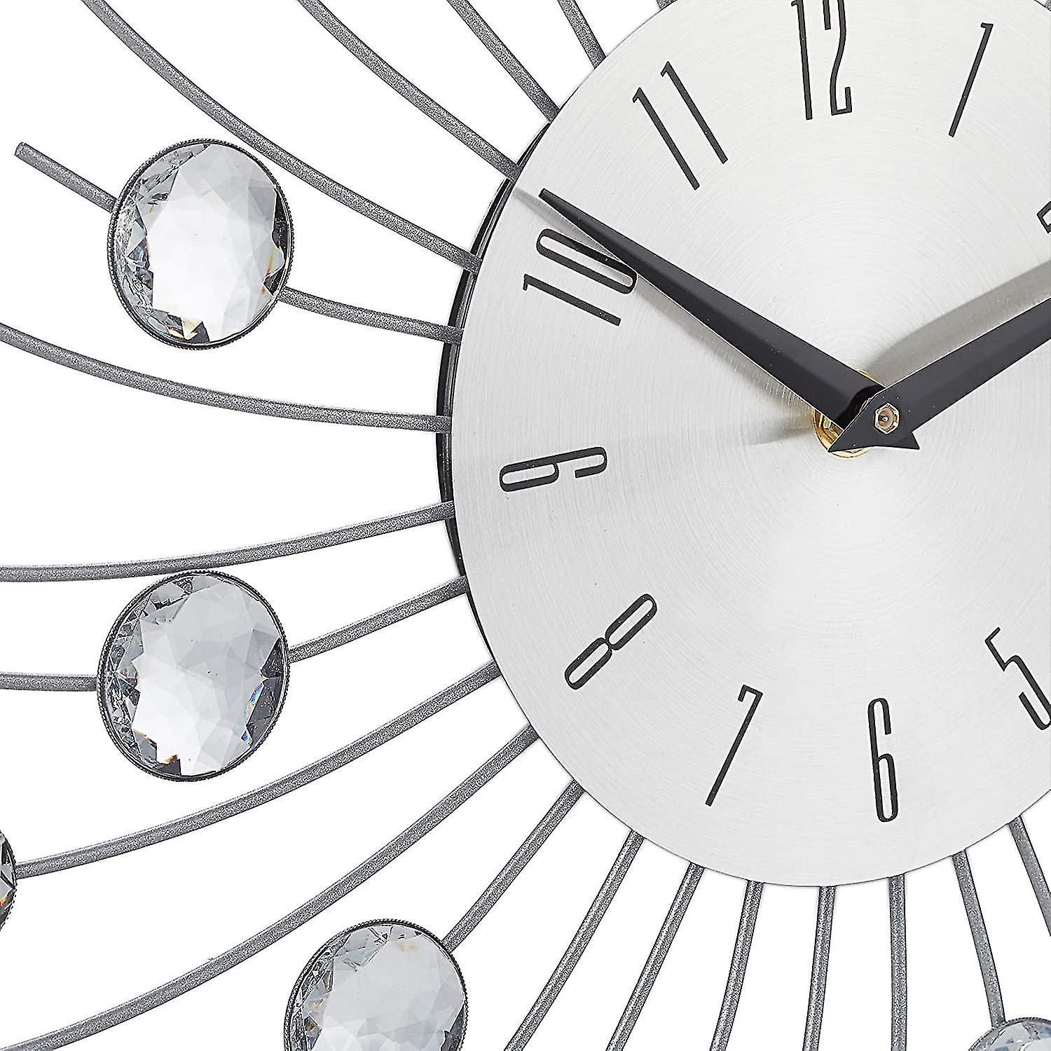 Sunburst Wall Clock Sparkling Bling Metallic Silver Flower Shaped Wall ...