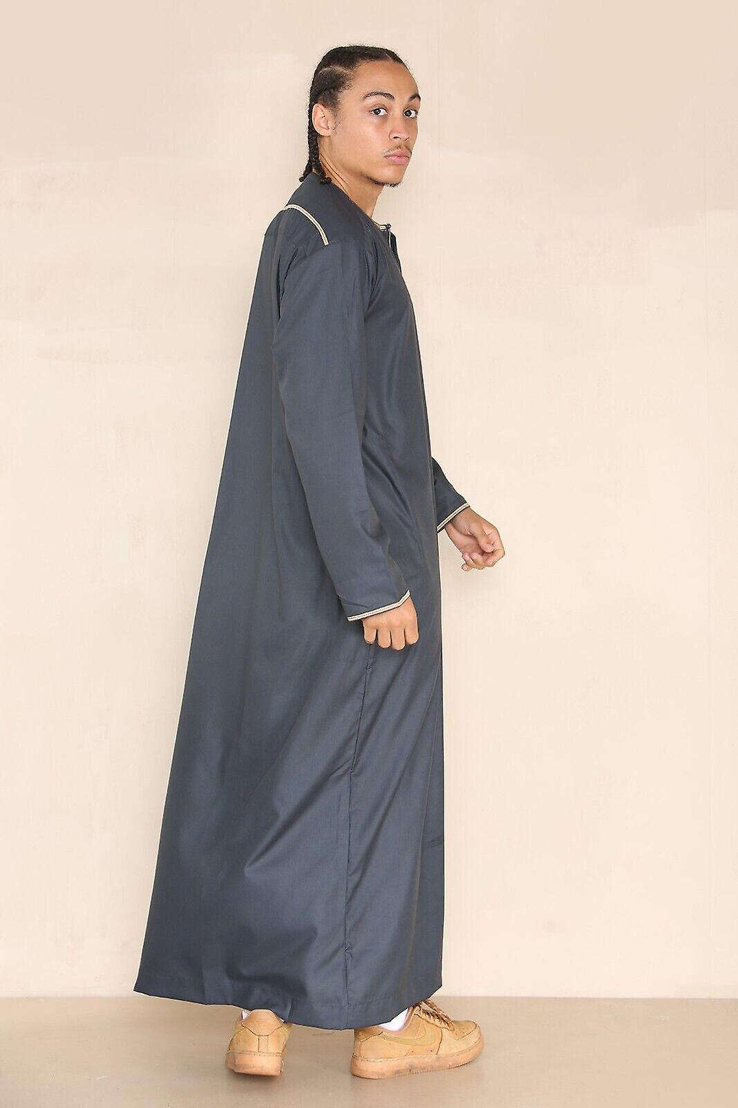 Men's Islamic Grey Jubba Robe Thobe Arab Eid Kaftan with Tassel | Fruugo US