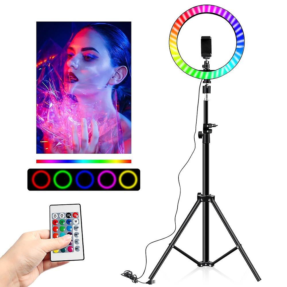 10" Rgb Ring Lamp With Tripod Stand And Wireless Remote, 16 Light Led ...