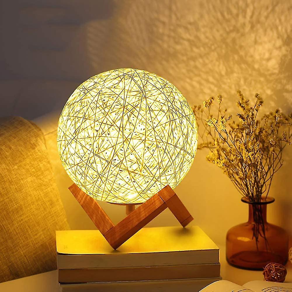Led night light bedside lamp rattan wood bedroom mood lamp usb ...