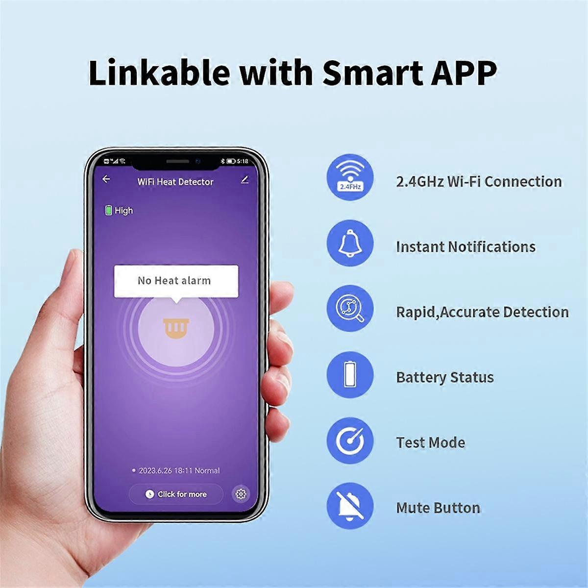 Wi-Fi Smart Heat Detector with Tuya App Control, WiFi Heat Alarm with ...