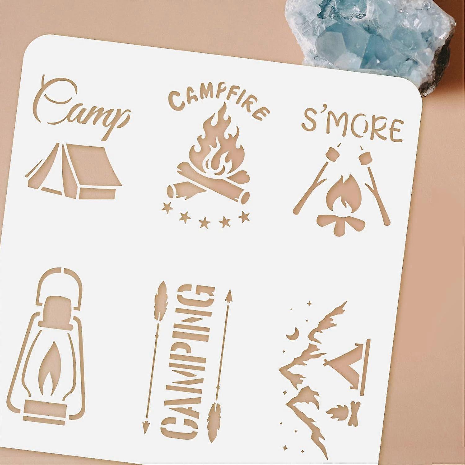 Camping Mini Tag Stencil 11.8x11.8 inch Plastic PET Campfire Painting ...