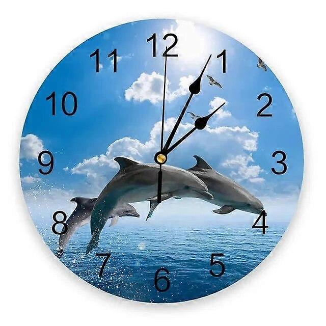 Dolphin Deep Blue Sea Wall Clock Modern Design Living Room Decoration ...