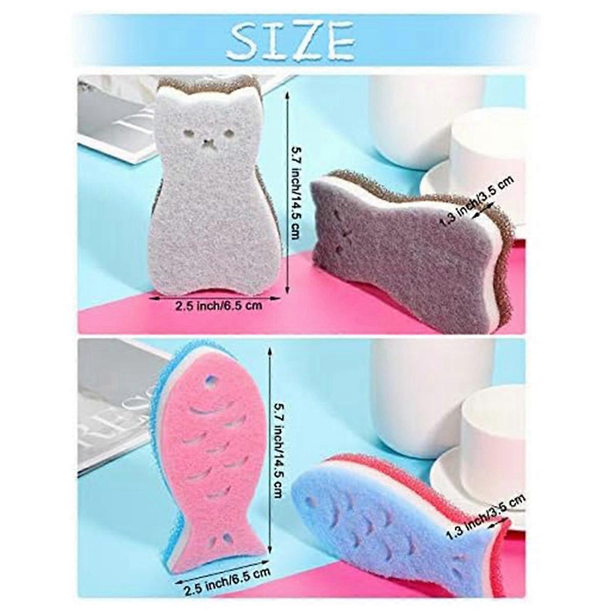 8 Pieces Kitchen Scrub Sponges Cats Fish Cleaning Sponge Dishwashing ...