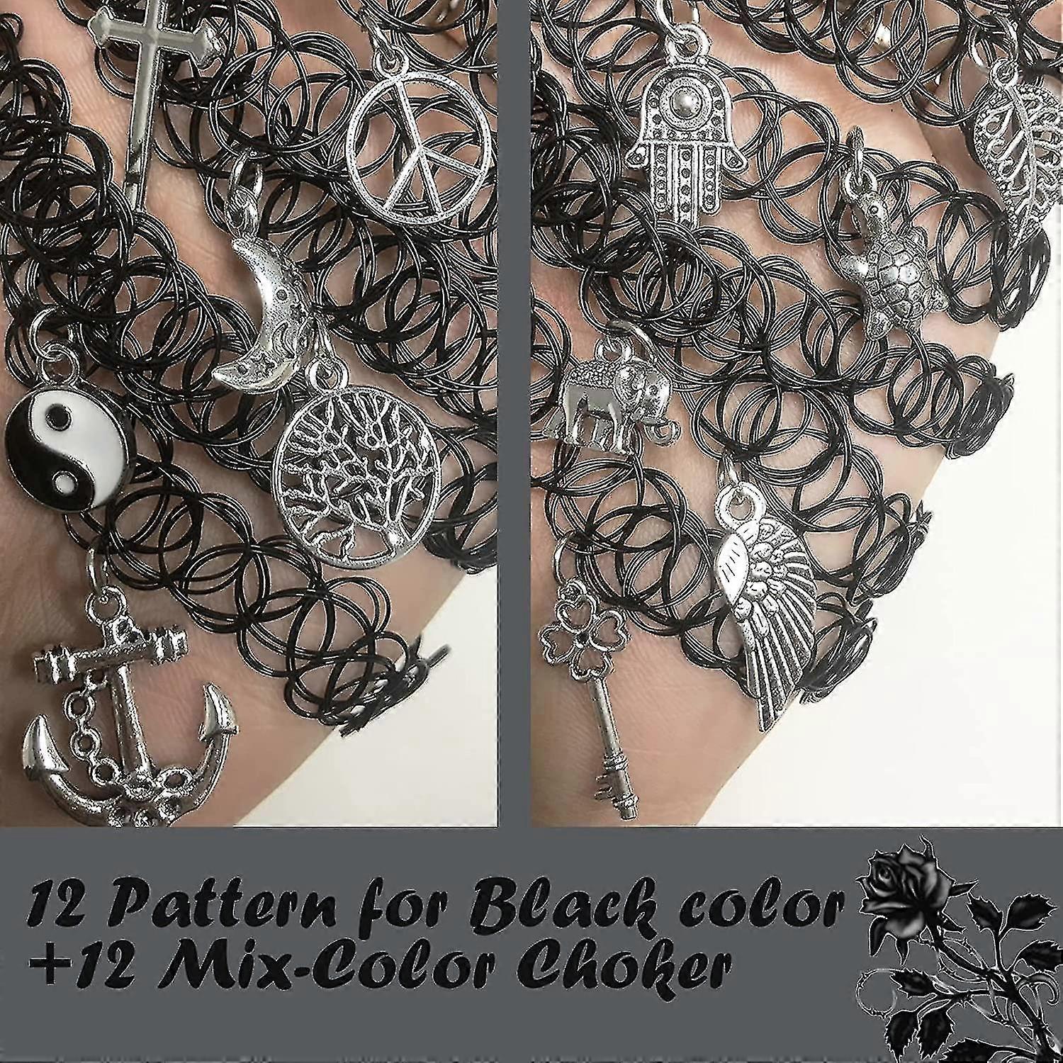 Tattoo Choker, 24 Pack Choker Necklace Set Henna Tattoo Stretch Elastic ...