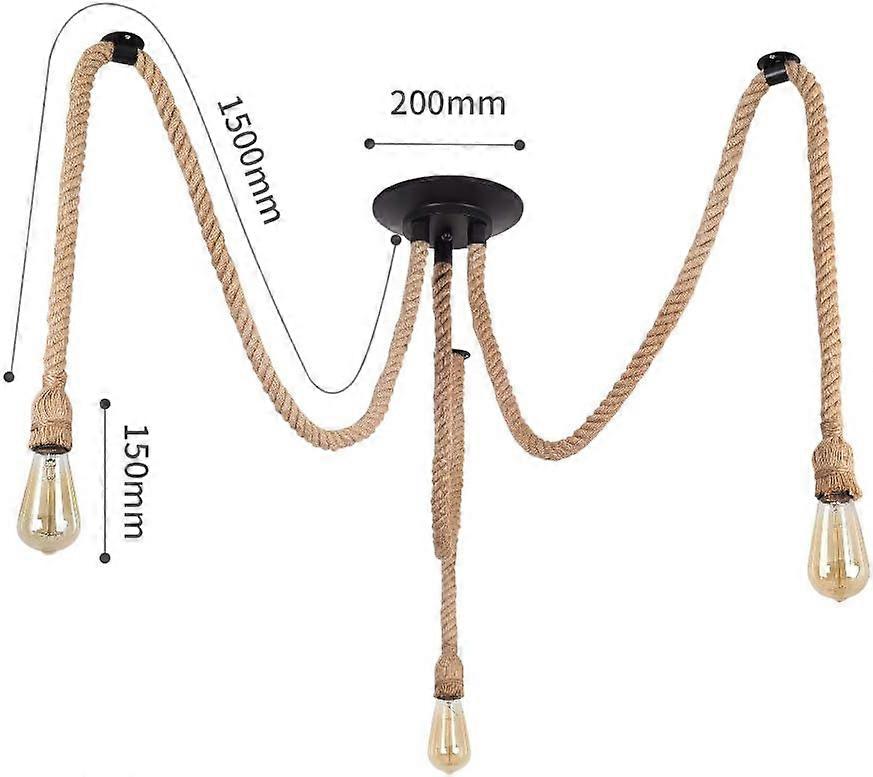 Hanging Rope Hemp Chandelier Lighting Ceiling Light Industrial Vintage ...