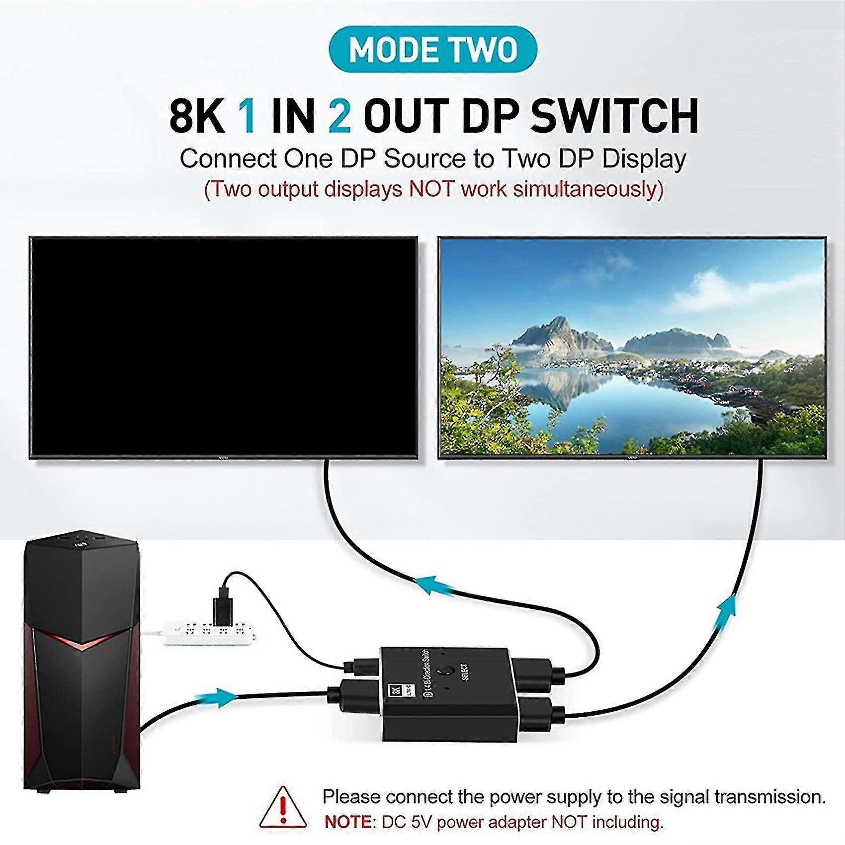 Displayport1.4 Switch 8k Displayport Bidirectional Splitter Switch Displayport Kvm 2x1 1x2 ...