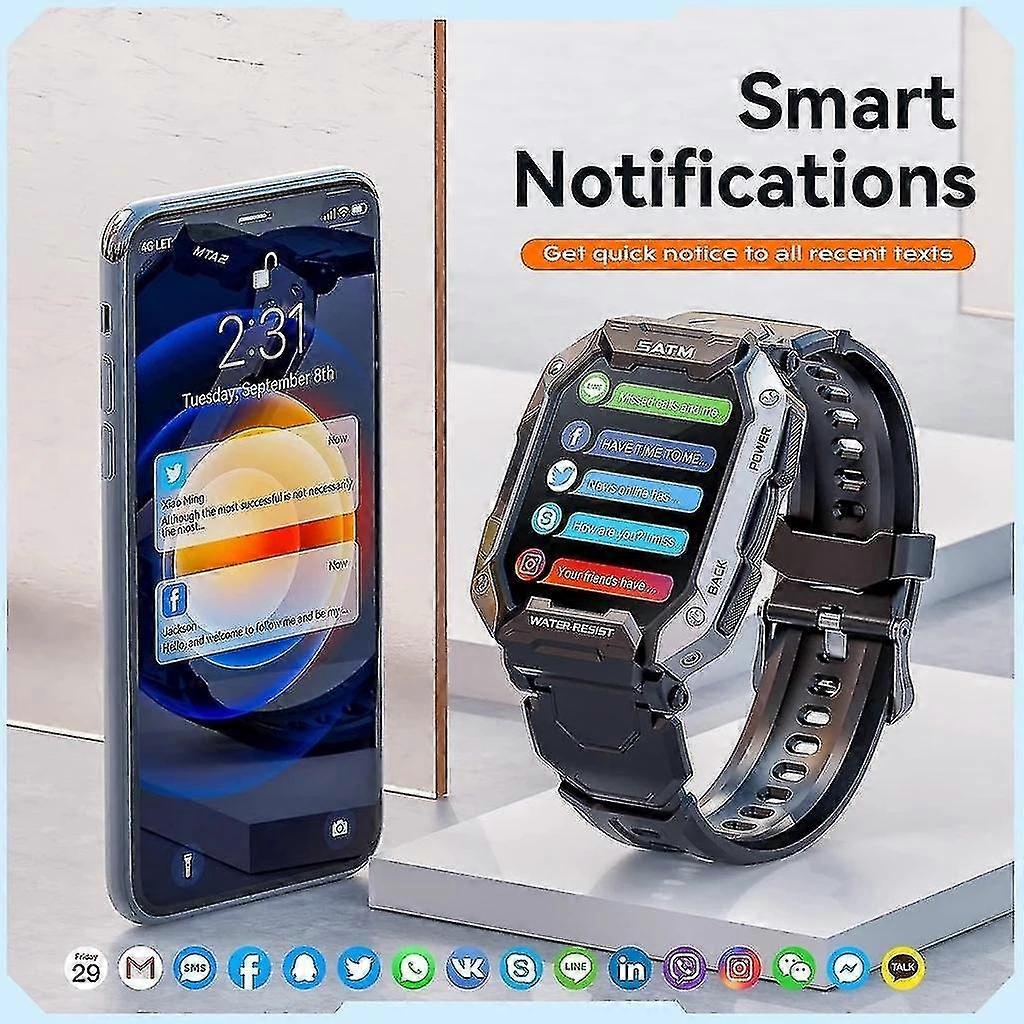 5ATM Waterproof Military Smart Watch for Men - Tactical Outdoor ...