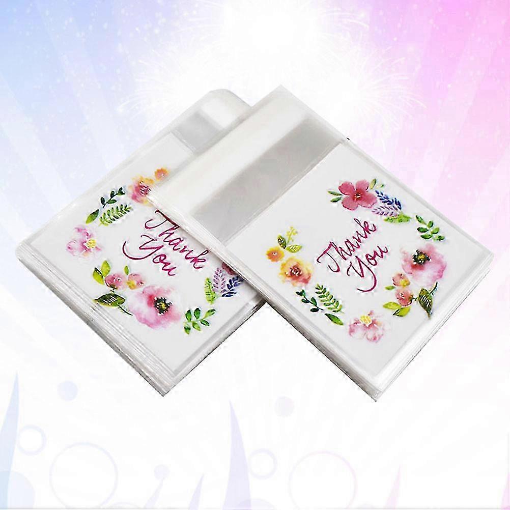 100pcs Thank You Flower Pattern Gift Bag Self Adhesive Candy Cookie ...