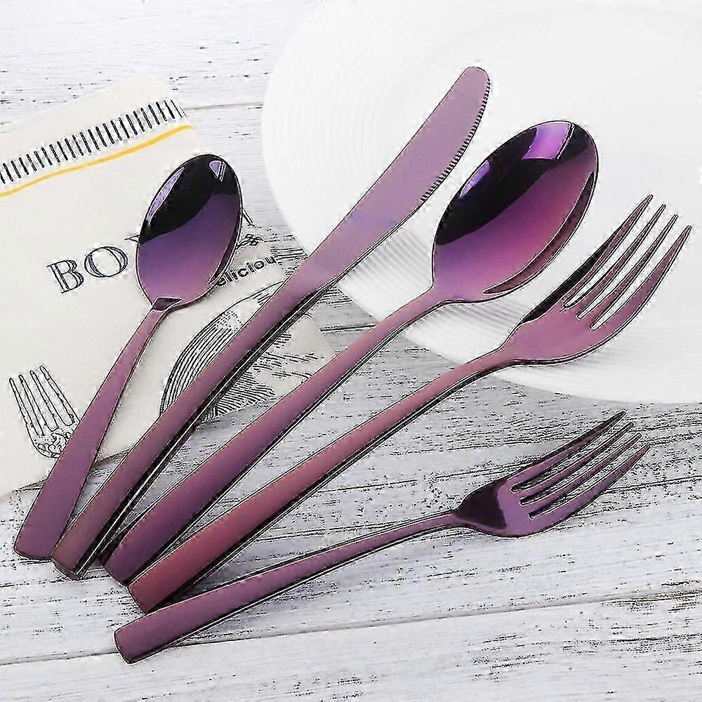 4-Person Purple Stainless Steel Flatware Set, 20-Piece Reusable Cutlery ...