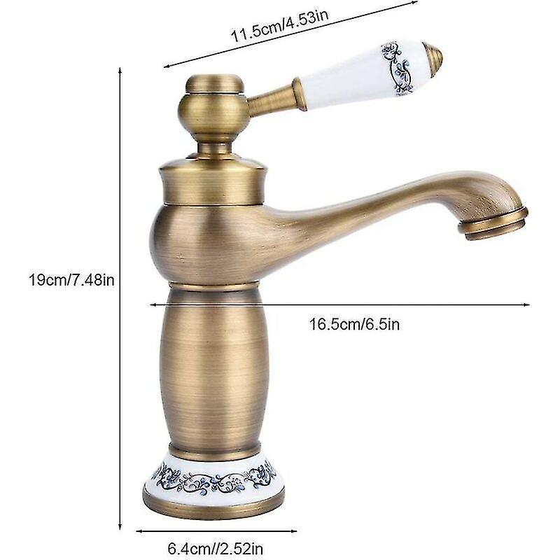 Blue And White Porcelain Vintage Floral Basin Faucet - Single Handle, Long Neck, Brass, Ceramic ...