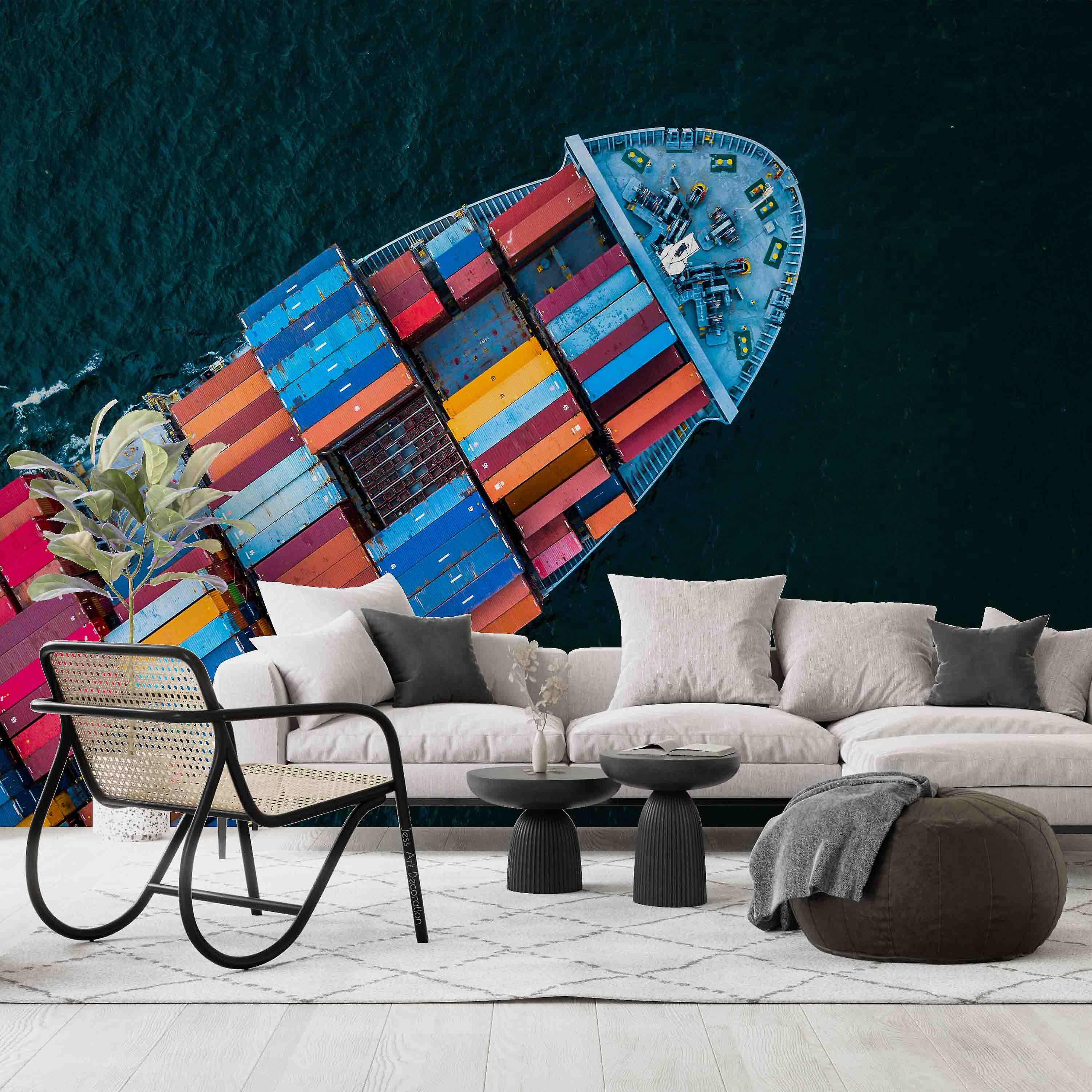 3D Aerial View Container Ship Ocean Wall Mural Wallpaper Gd 3003 ...