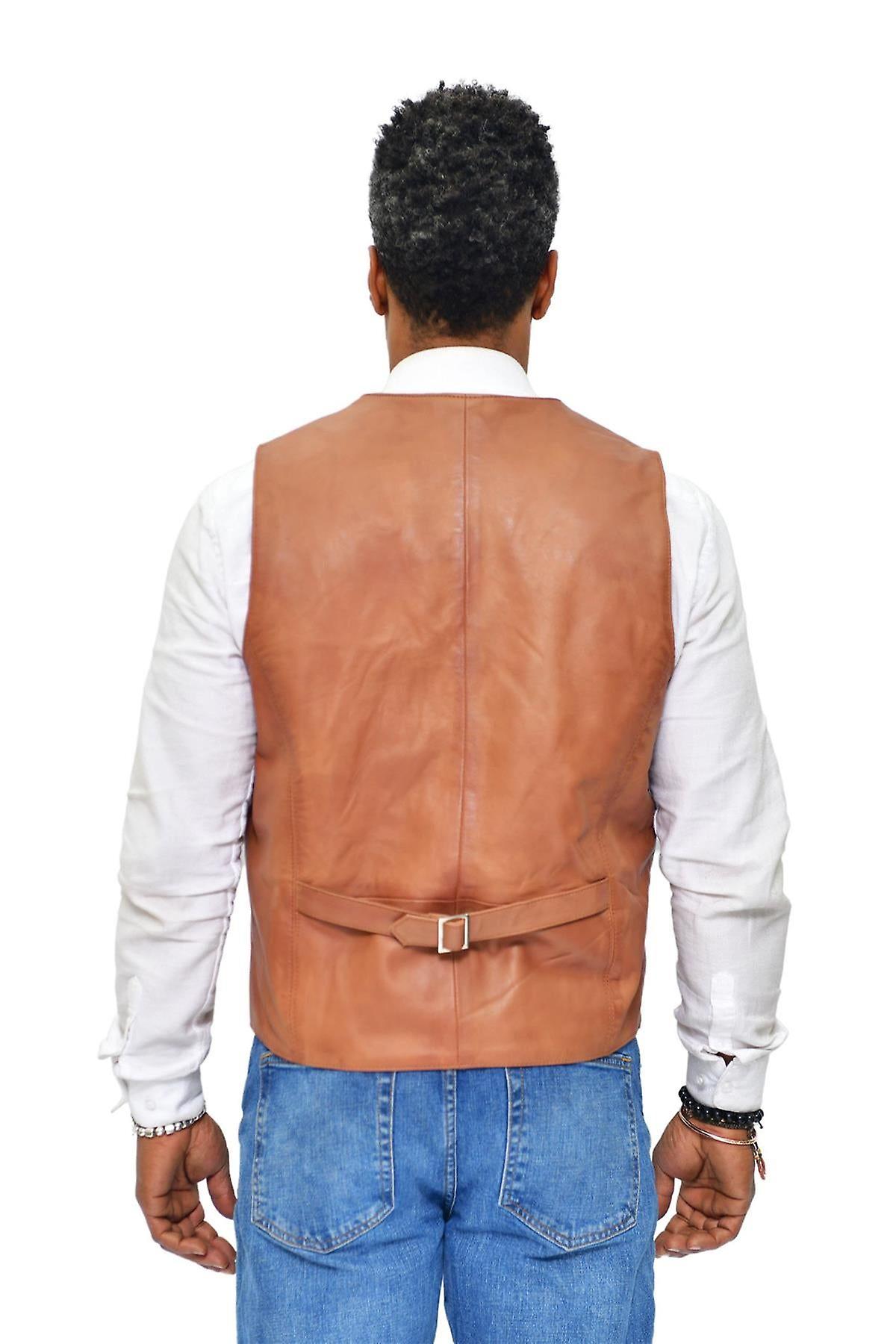 Mens Tan Leather Waistcoat Formal Traditional Gilet Vest | Fruugo UK