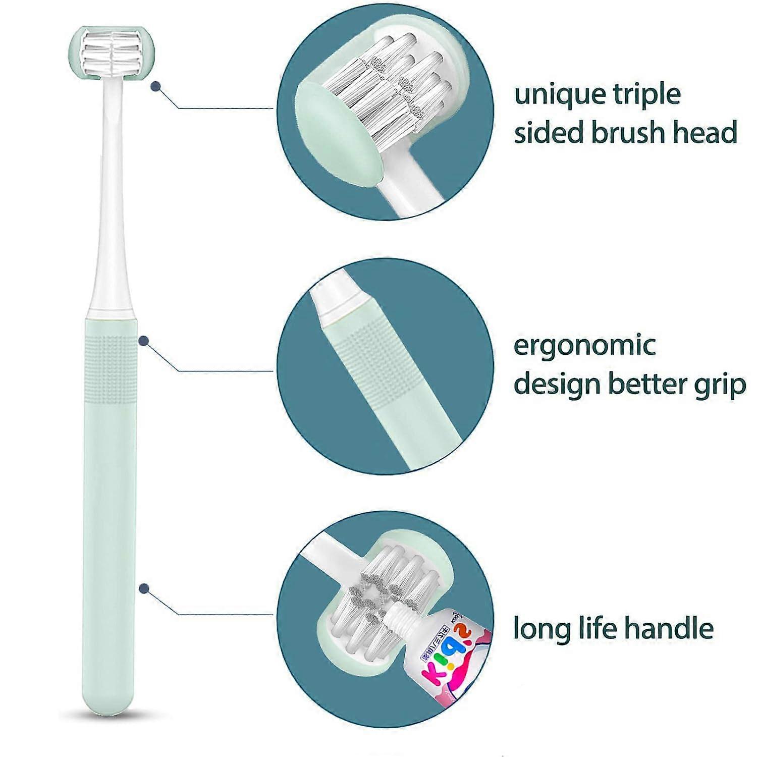 2 Pieces 3 Sided Autism Toothbrush Three Bristles for Special Needs ...
