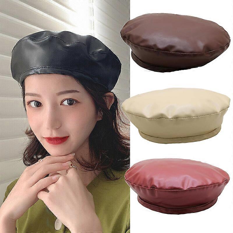 Vintage French Beret Cap for Women Leather Berets Wool Autumn Winter Street Style Plain Cap Wool ...