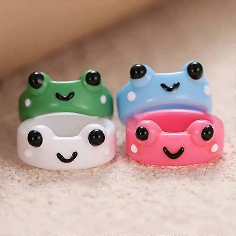 4pcs Frog Rings For WomenCute Clay Acrylic Resin Plastic Silver Chunky Vintage Adjustable ...