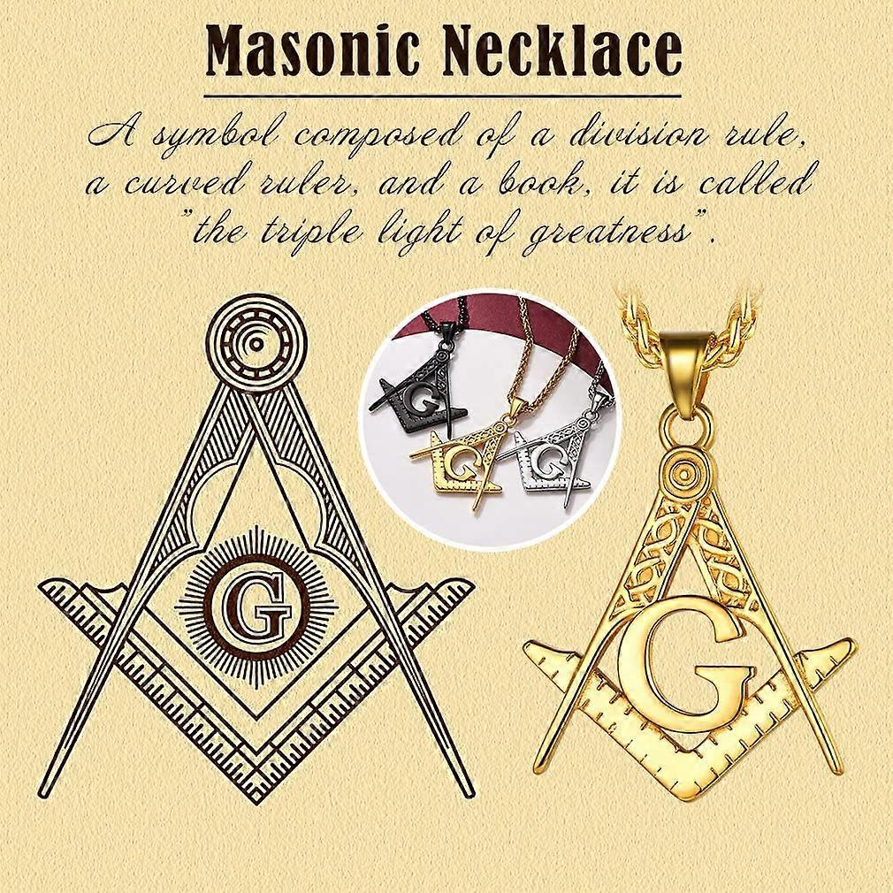 U7 Masonic Necklace Freemason Square&Compass Letter G Symbol Stainless ...