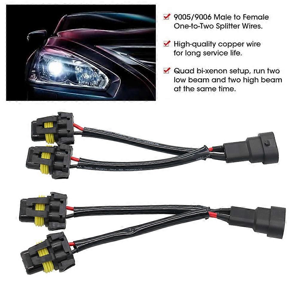 2x 9005/9006 H7 H4 H11 Male to Female Extension Cable Wiring Harness ...