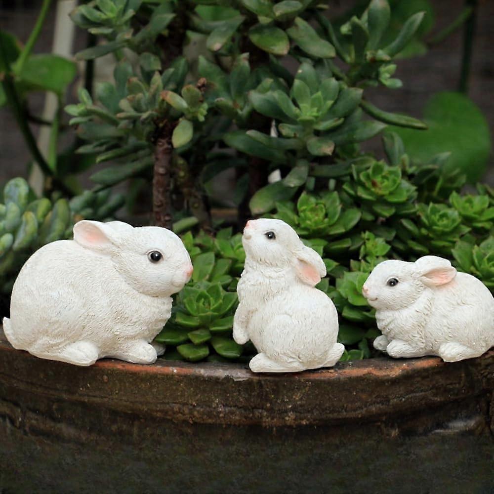 White-Rabbits Statues Garden Decor Rabbit Family of Three Garden ...