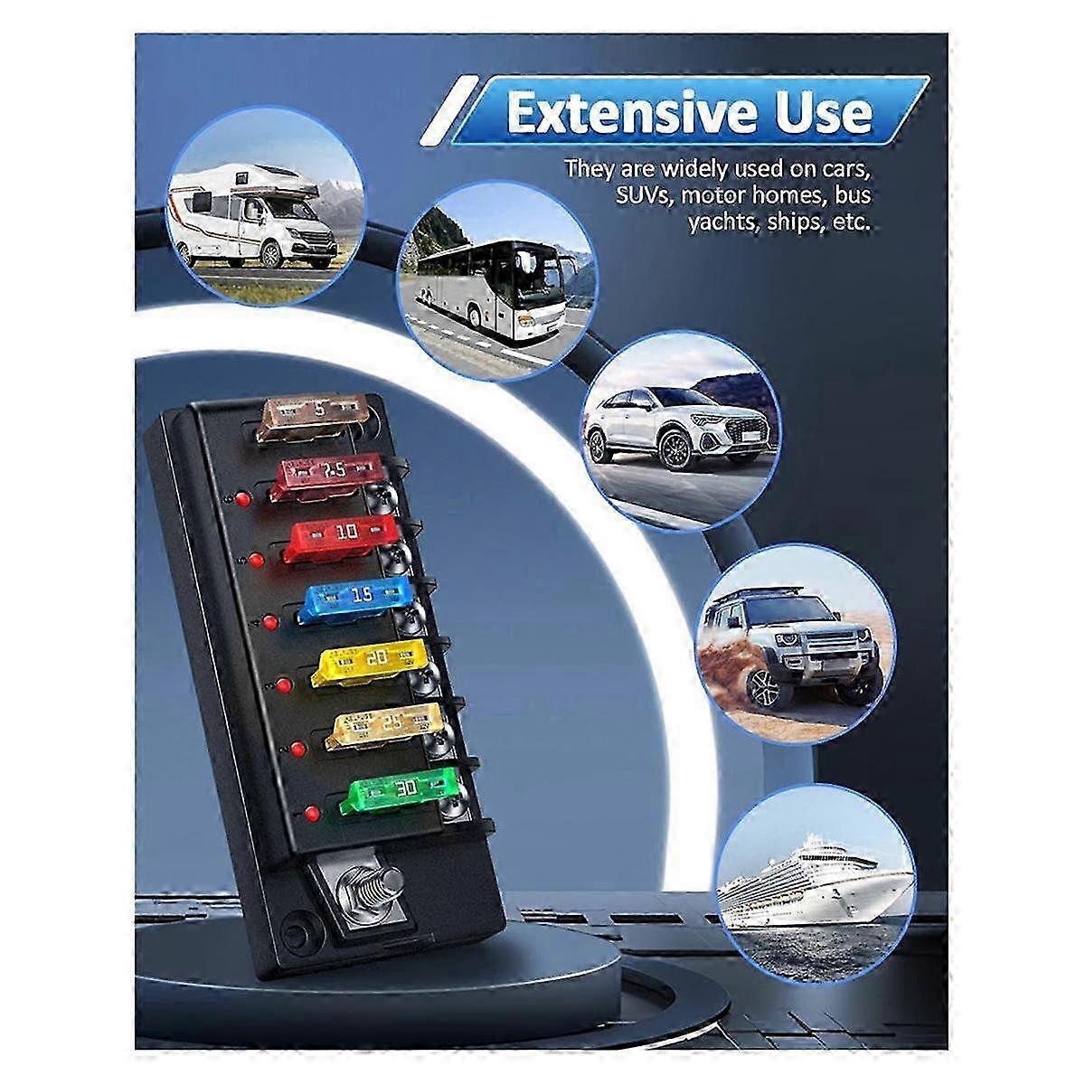 12v Fuse Block,6 Circuit Blade Fuse Box Kit With Led Indicator,ato ...