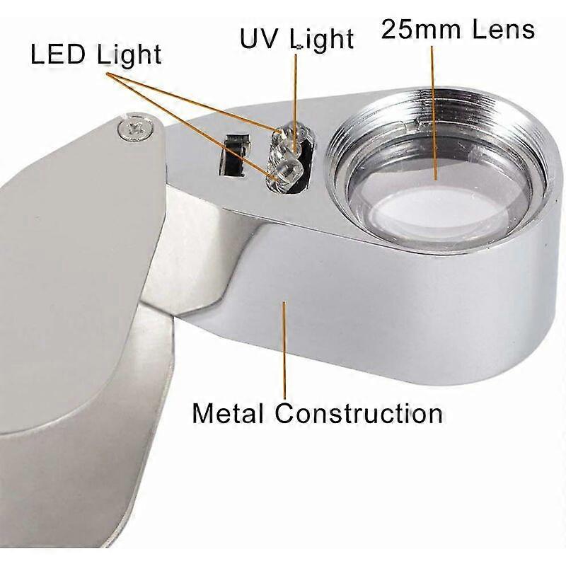 40x Jewelers Loupe Folding Jewelry Eye Magnifier with Illuminated LED ...