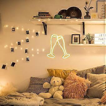 Wine Glass Neon Sign Beer Cheers LED Neon, Yellow Goblet Neon Bar Sign ...