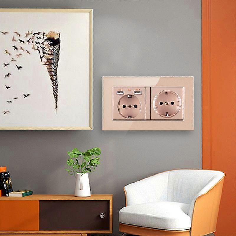 Eu Plug Double Socket 16A 250V + 2 USB Wall Electrical Outlets White ...