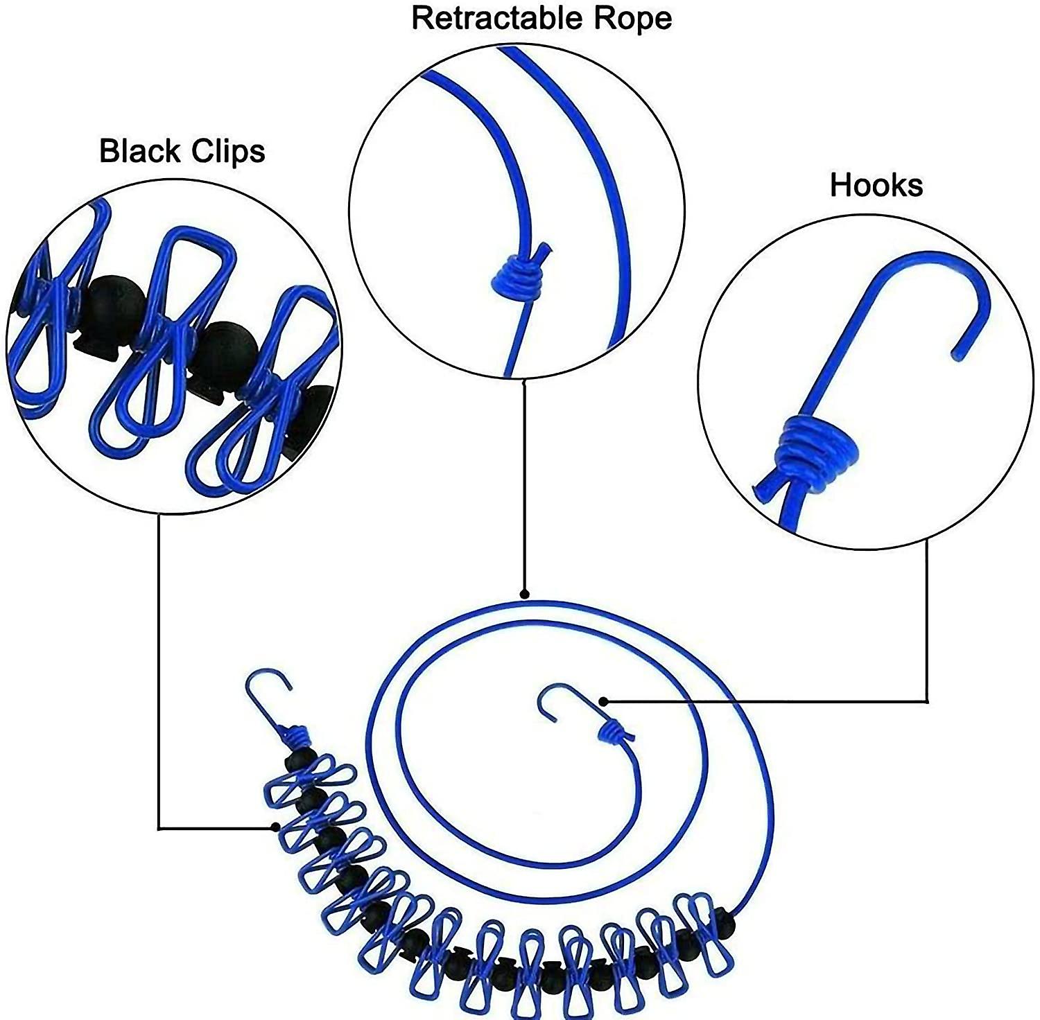 Outdoor Clothesline with Clips, Adjustable Elastic Portable Clothesline ...