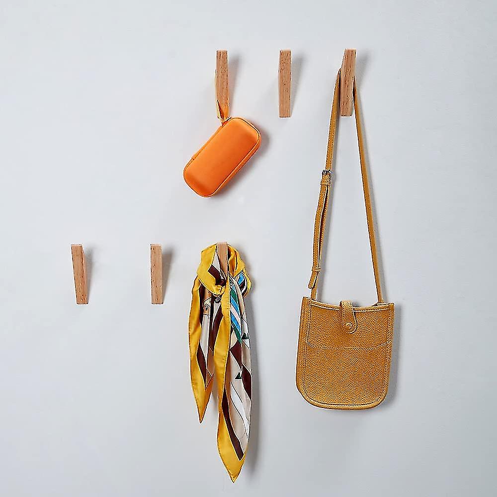 Wooden Hooks Wall Hooks Coat Hooks Rubber Wood Hooks Pack 6 Wall 4312