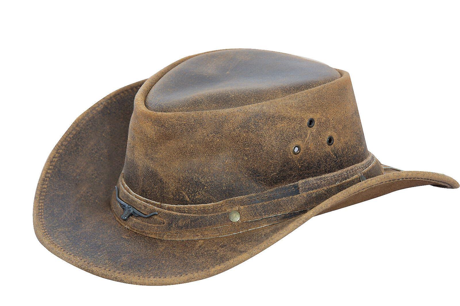 Cowboy Aussie Real Leather Hat Australian Tan Brown Western Outback ...